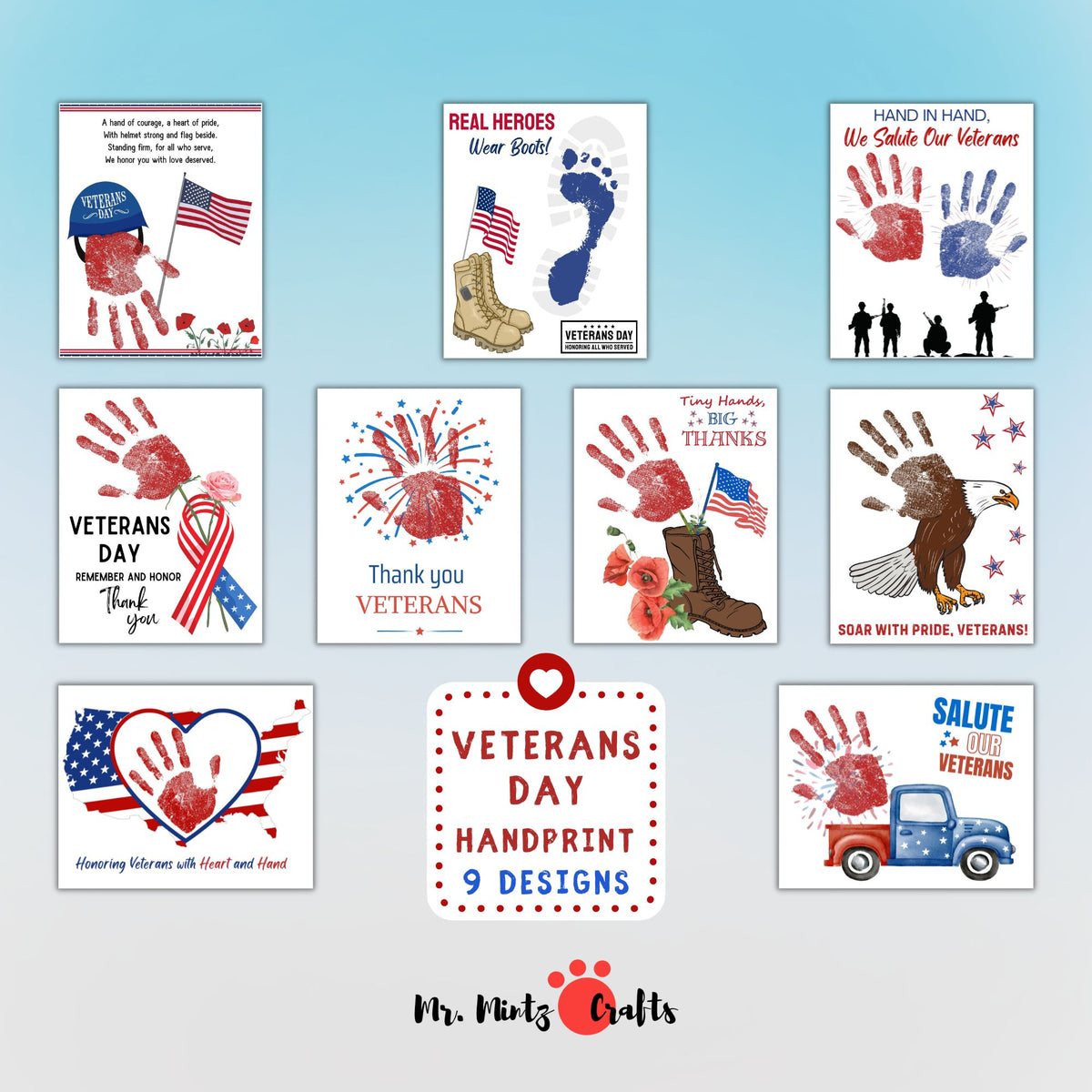 Veterans Day Handprint Craft Bundle | 9 Patriotic DIY Designs for Kids ...