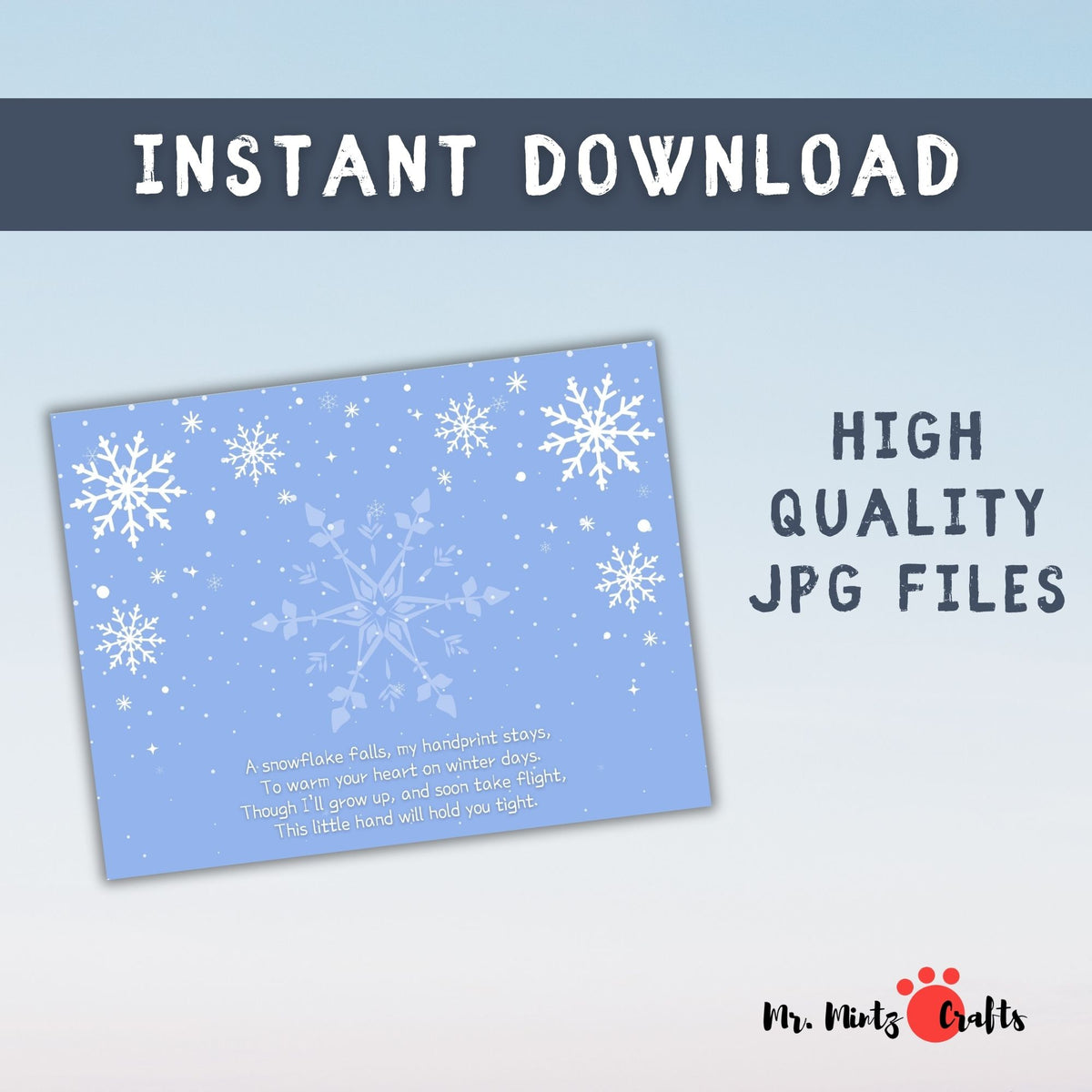 Snowflake Handprint Craft for Kids | Winter Poem Keepsake Activity – Mr ...