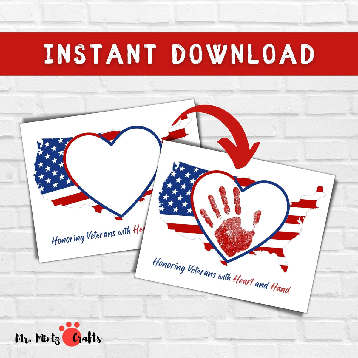 Veterans Day Heart and Handprint Craft | Patriotic USA Map Art for Kids ...