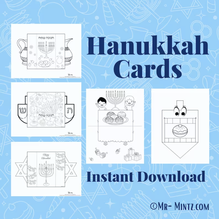 Hanukkah Printable Cards – Mr. Mintz: Easy Crafts and Activities for Kids