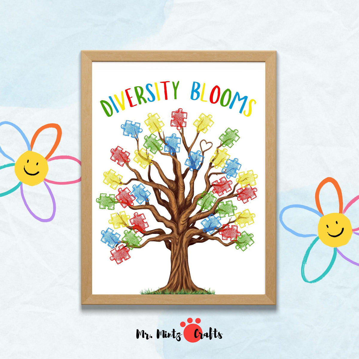 Autism Awareness Diversity Tree with Puzzle Handprint Craft Printable ...