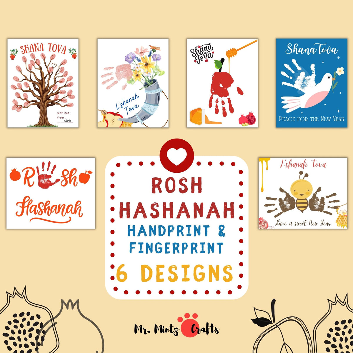 Rosh Hashanah Handprint and Fingerprint Craft Bundle / 6 designs – Mr ...